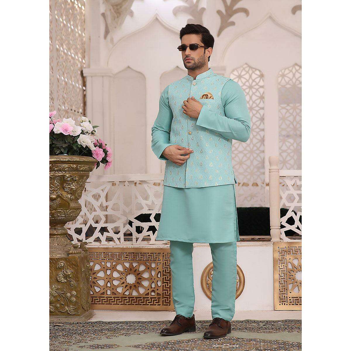 Oceanic Elegance 3-Piece Suit – Maniyas